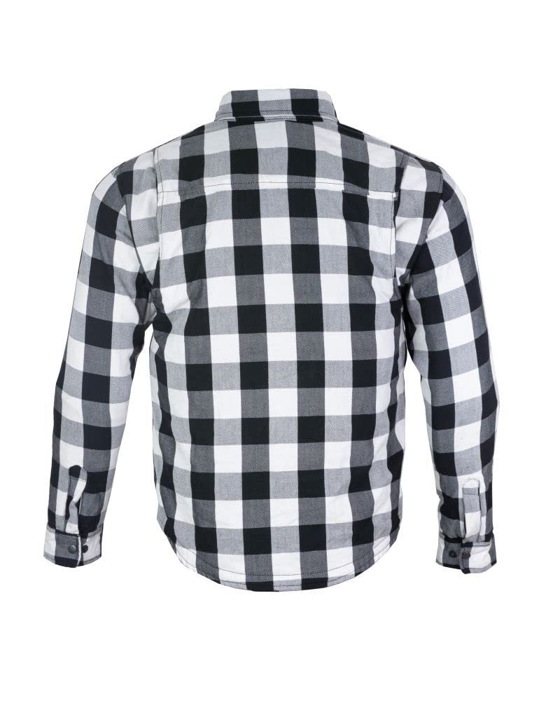 Bikers Place Mens Motorcycle Lightweight Waterproof CE armor Blk/White Checkered Flannel Riding Jacket Shirt (XL, Blk/White) (SH13)