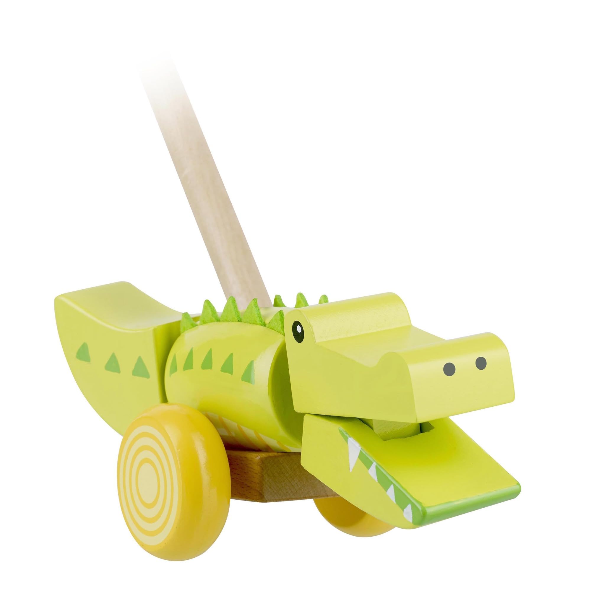 Orange Tree Toys: Push Along: Crocodile - Wooden Toy, Colorful Wheeled Character w/Handle, Encourage First Steps, FSC Certified, Toddler Kids Age 1+
