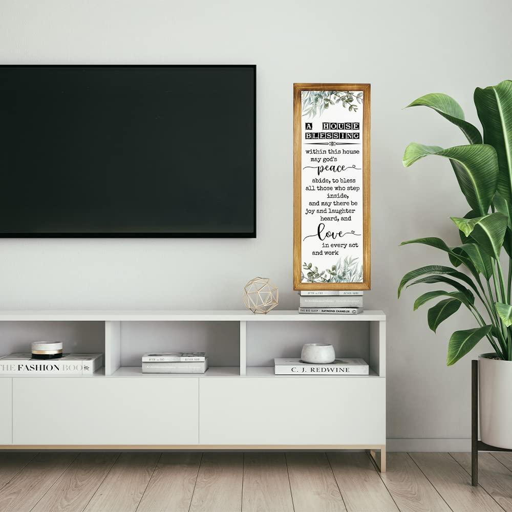 Maoerzai Bless This Home Wall Decor, Bless This House Wood Plaque Inspiring Quote, A House Blessing 6 X16 Inch Hanging Sign, Christian Religious Home Decor Saying. (White-Blessing sign)