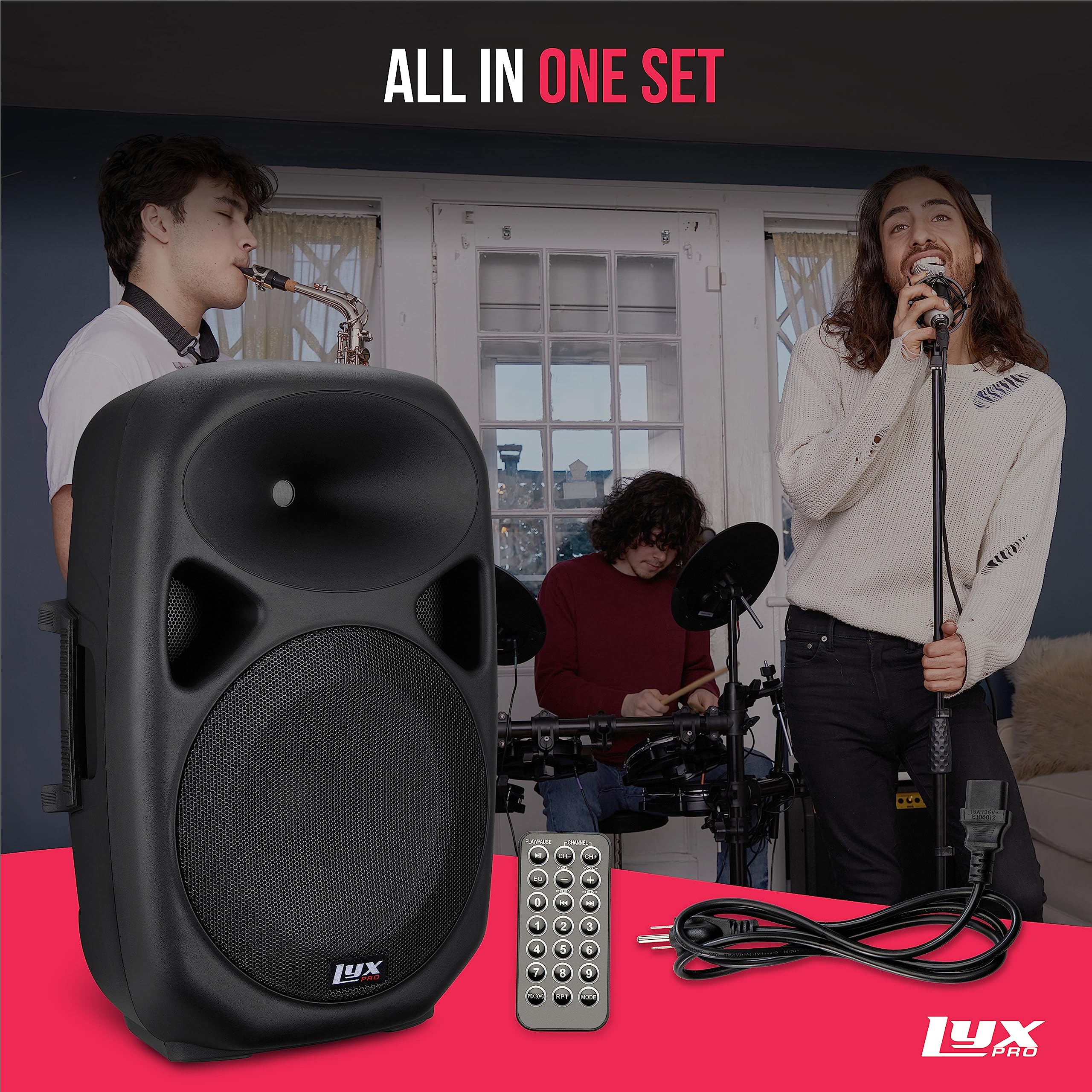 LyxPro 15 Inch PA Active Speaker System Compact and Portable with Equalizer, Bluetooth, MP3, USB, SD Card Slot, XLR, 1/4β, 3.5mm Input, Carry Handles, SPA-15