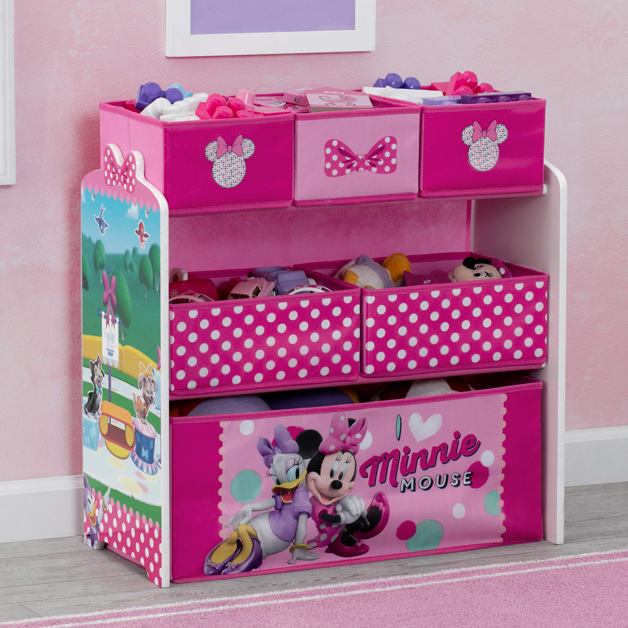 Delta Children Upholstered Chair, Wood, Disney Minnie Mouse & Disney Minnie Mouse 6 Bin Design and Store Toy Organizer