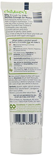 Tom's of Maine Natural Children's Fluoride Free Toothpaste, Silly Strawberry, 4.2 Ounce