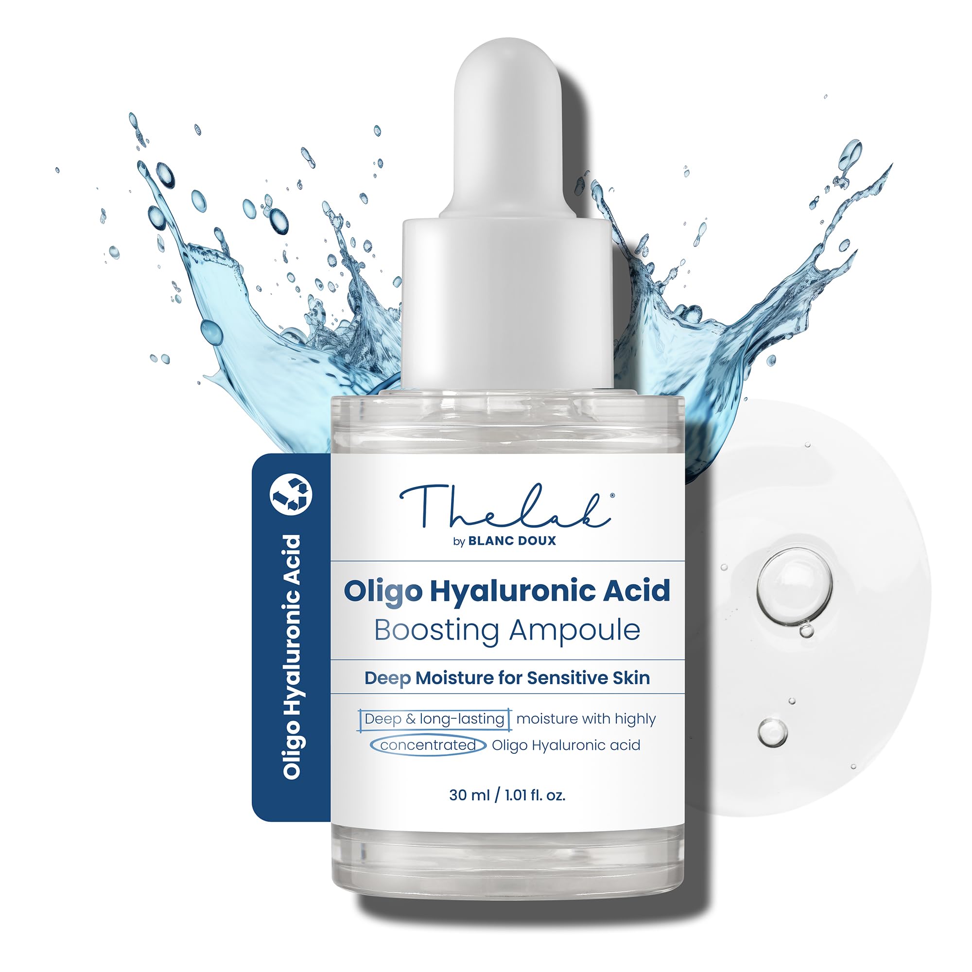Blanc Doux Oligo Hyaluronic Acid Serum - Deeply Intense Hydrating Daily Oil-Free Essence Ampoule VEGAN Face Moisturizer Dry Sensitive Acne-Prone Skin Anti-Wrinkle Age-Defying