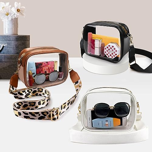 COROMAY Clear Bag Stadium Approved, Clear Crossbody Purse Bag with Adjustable Strap, Leather Clear Stadium Bag for Sports Concerts Events