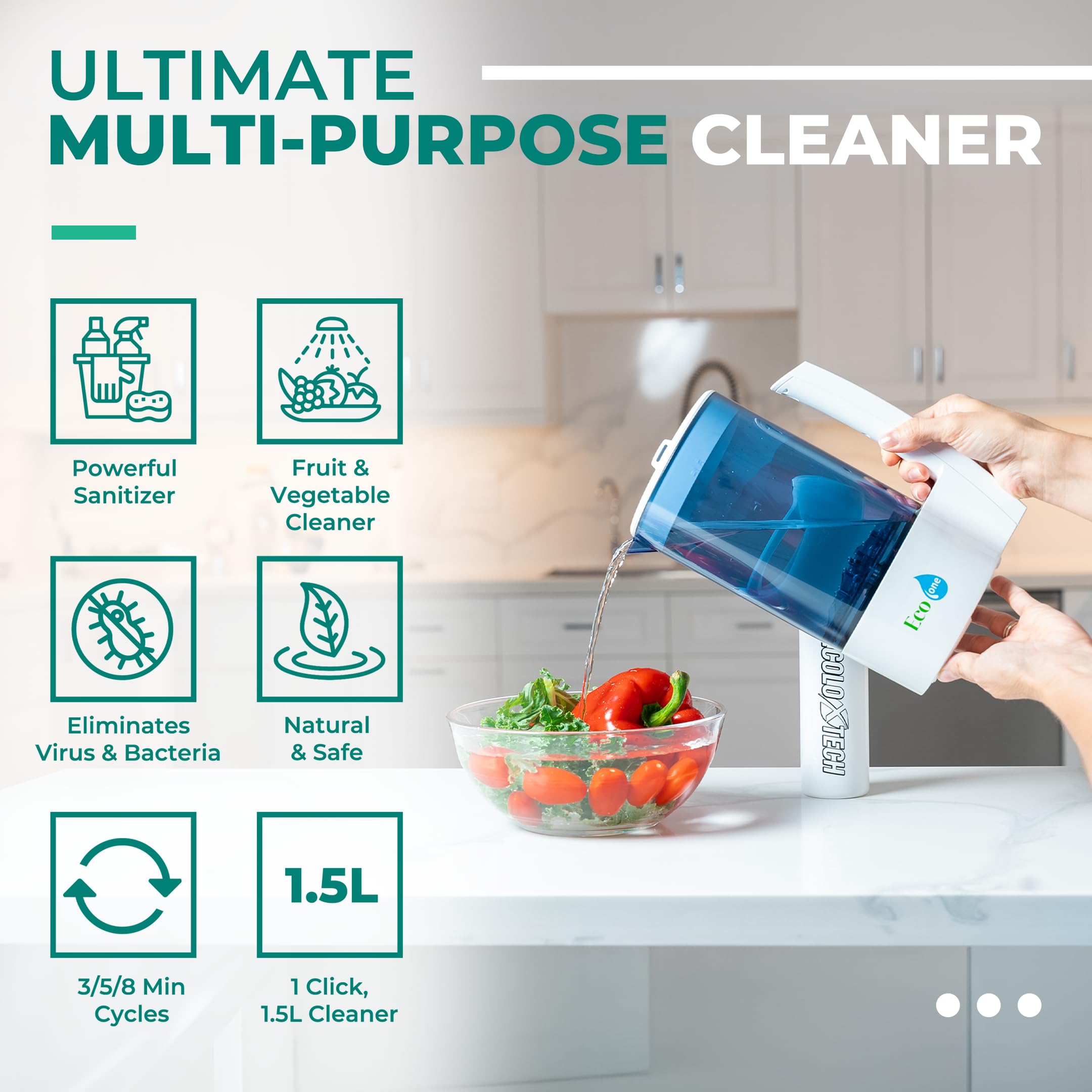 Ecoloxtech Eco One Electrolyzed Water System - Portable Hypochlorous Acid Generator - with Chlorine & pH Test Papers - HOCL Hypochlorous Mist - Sodium Hypochlorite Generator