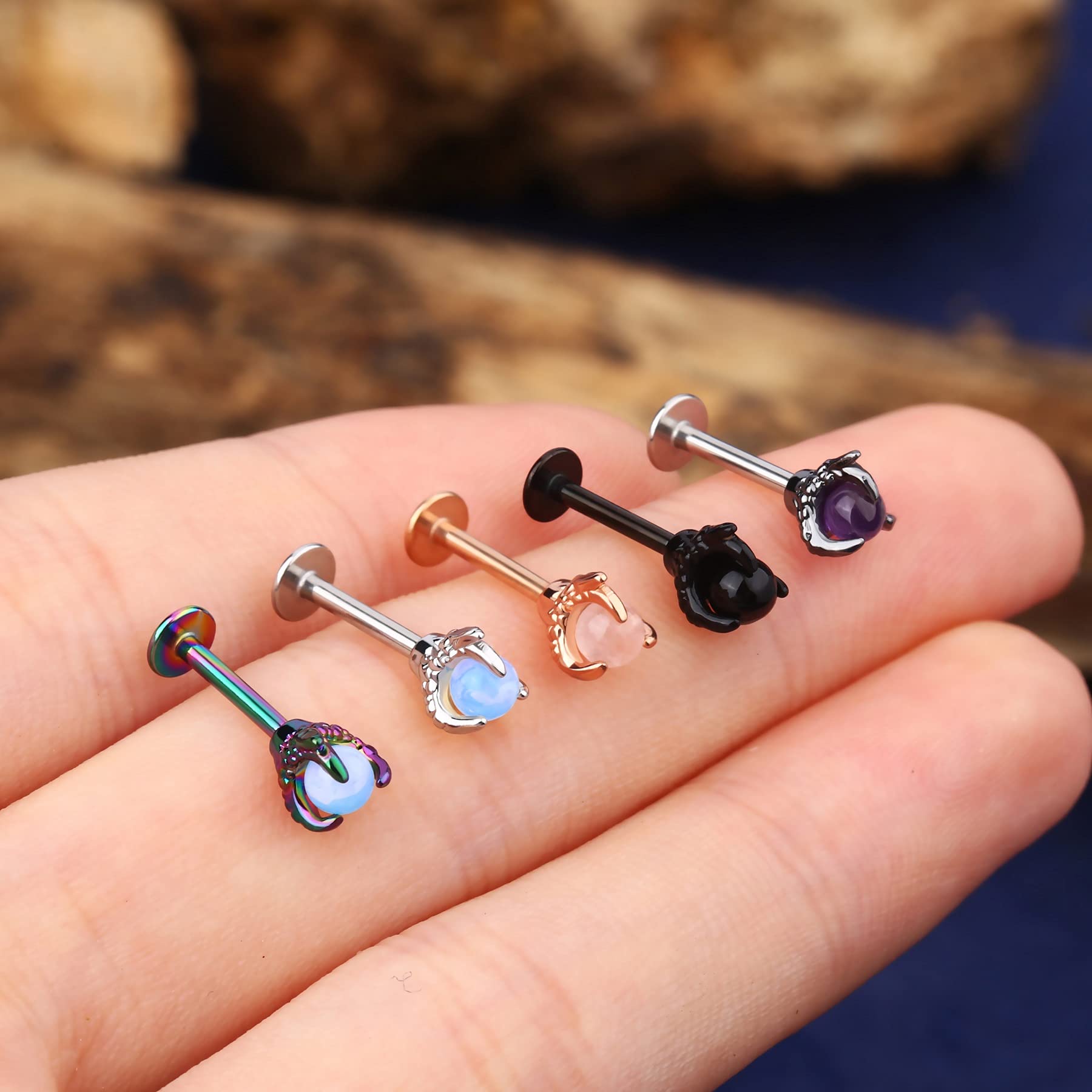 OUFER Helix Earrings 16G Stainless Steel Dragon Claw Tragus Stud Earrings Ear Piercing Jewelry Labret Monroe Lip Rings
