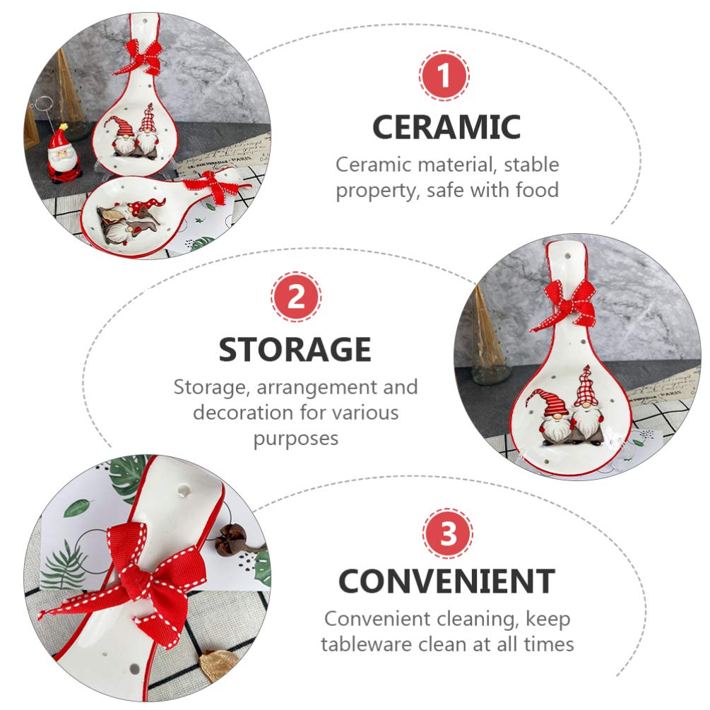 Cabilock Christmas Spoon Rest Santa Ceramic Spoon Holder 9.5 x 4.5 inch for Christmas Party Decorations, Kitchen Stove-Counter Top