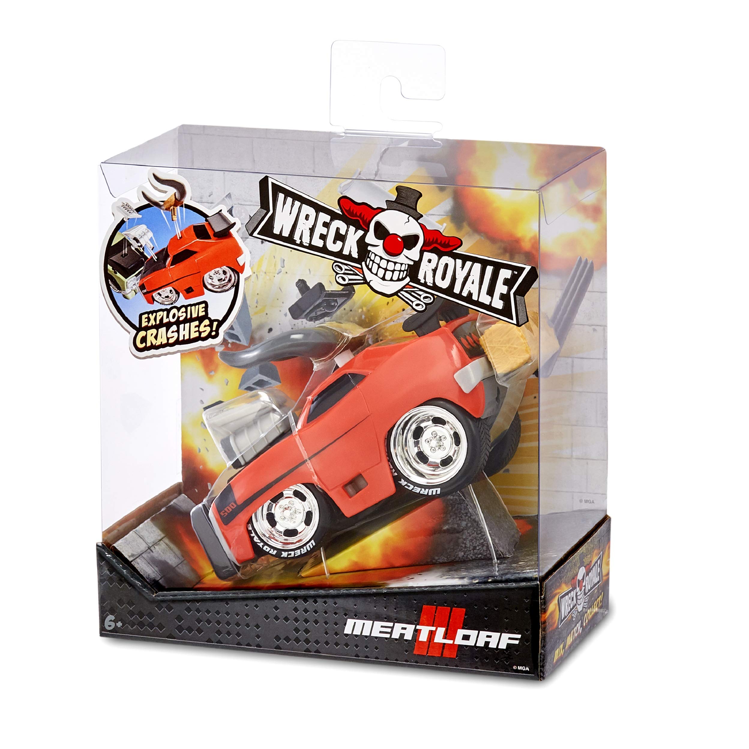 MGA Entertainment Wreck Royale Exploding Crashing Meatloaf Race Car with 4 Mix 'N Match Explosive Parts