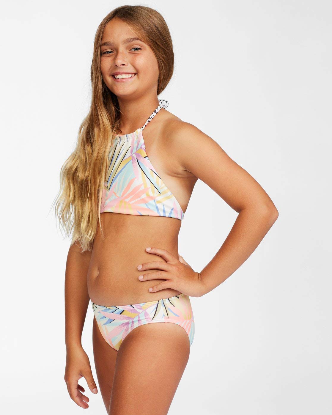Billabong Girls' Tropic Party Reversible High Neck Swim Set, Multi, 4