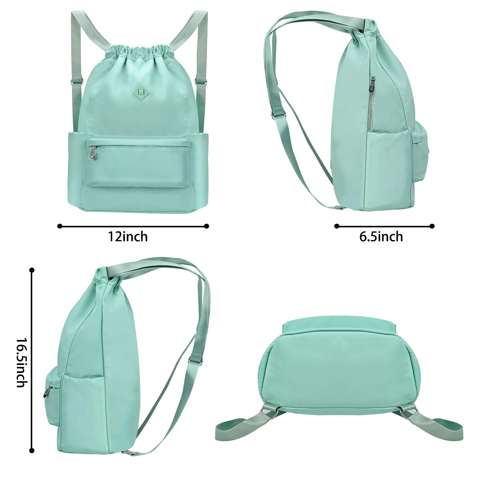 BAVELOE Drawstring Backpack with Wet Pocket Gym Backpack Water-Resistant Cinch String Bag Beach Swim for Women Men(Mint Green)