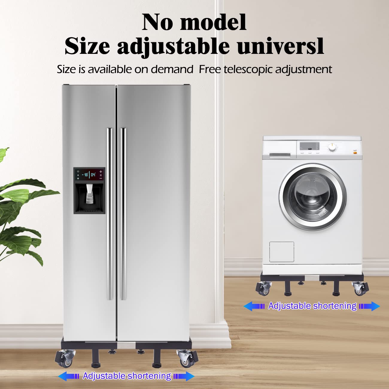 Bethshaya All-Stainless Steel Double door refrigerator Stand Base, Adjustable Mobile Pedestal for Washer, Dryer, Refrigerator ，with Locking Rotating Double Wheels -Ideal for Home, Dorm & Heavy Duty