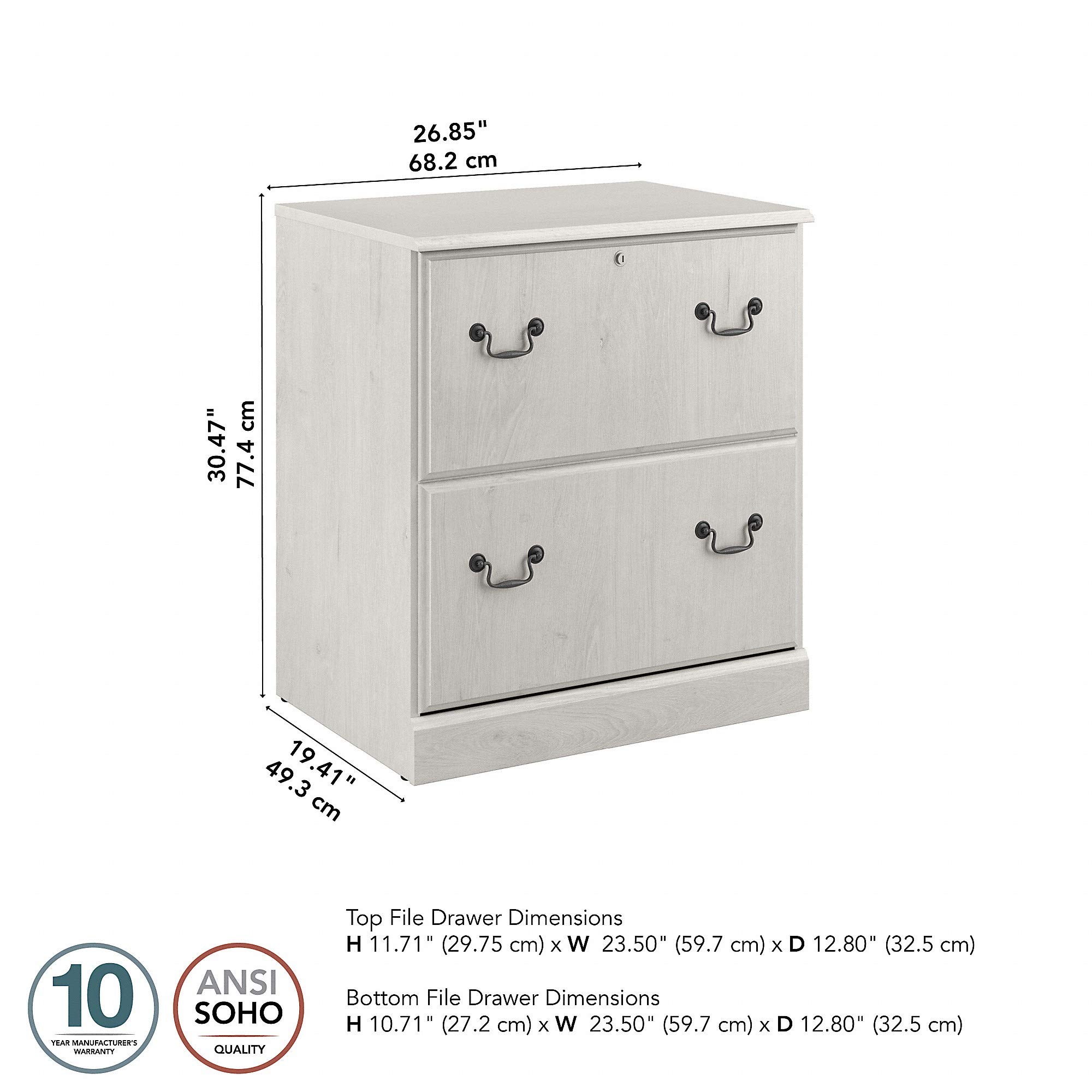 Bush Furniture Saratoga 2 Drawer Lateral File Cabinet in Harvest Cherry, Document Storage Chest for Home Office, Linen White Oak