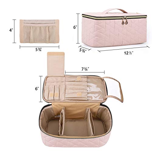 BAGSMART Large Makeup Bag Organizer,Double-Layer Travel Cosmetic Case with Acrylic Mirror,Makeup Train Case with Adjustable Dividers Women Cosmetics Makeup Brushes Toiletries