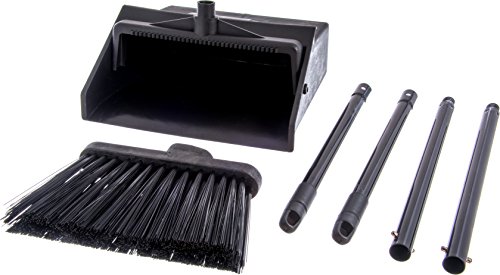 Carlisle FoodService Products Duo-Pan Upright Dust Pan and Broom Broom Set with Clip for Floor Cleaning, Restaurants, Office, And Janitorial Use, Plastic, 36 Inches, Black