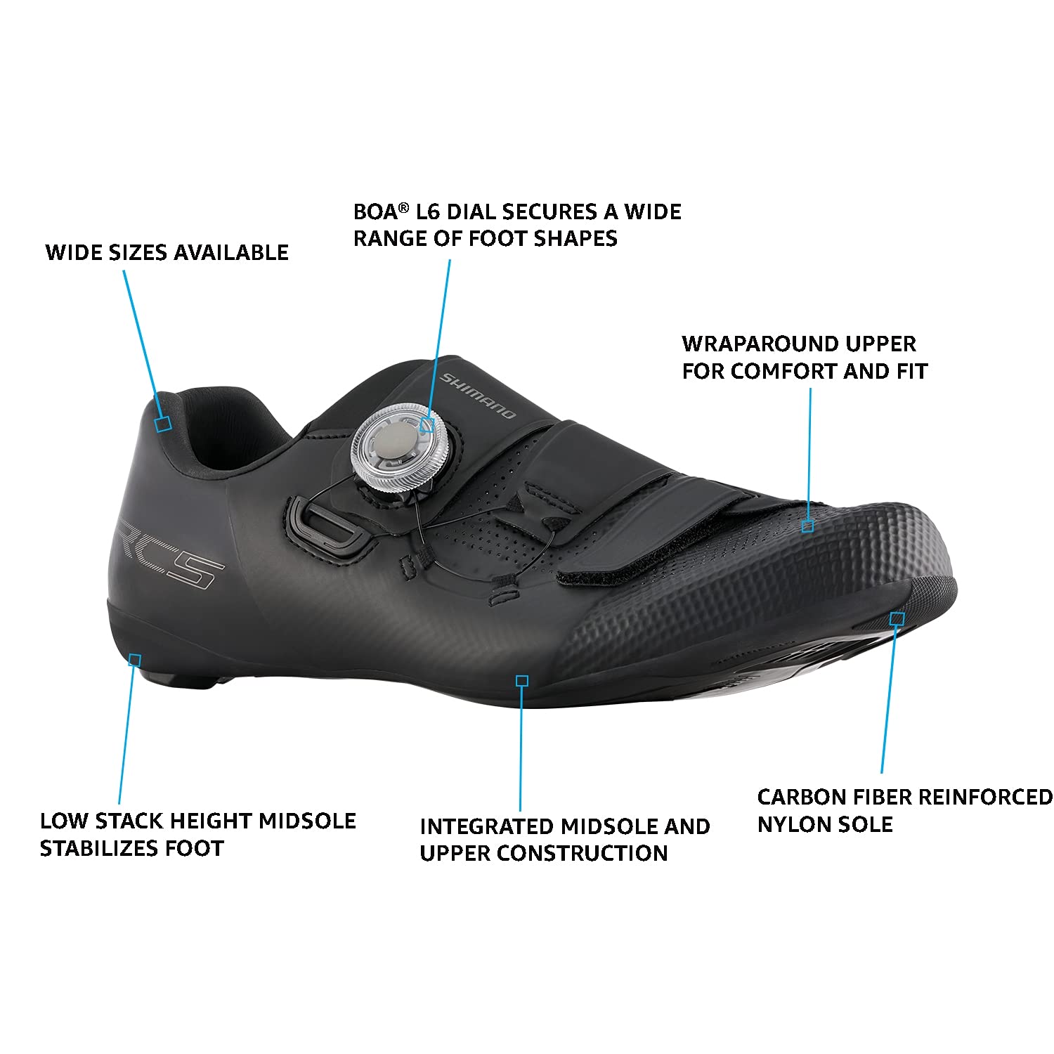 SHIMANO SH-RC502 Lightweight Men's Road Cycling Shoe Packed with Pro Features, Black, 8-8.5