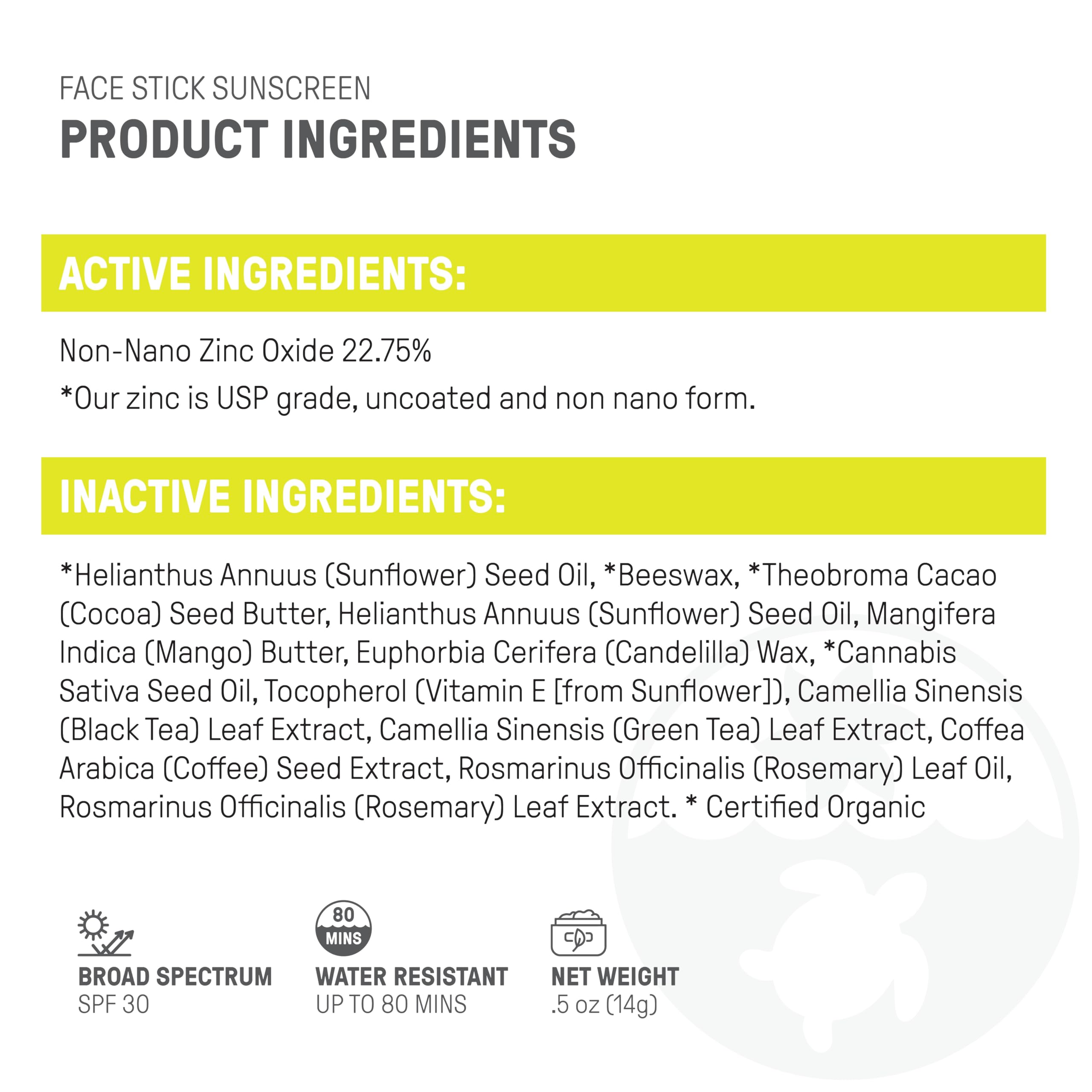 Raw Elements Face All-Natural Mineral Sunscreen Stick, Non-Nano Zinc Oxide, 95% Organic, Water-Resistant 80 Min, Reef Safe, All Ages Safe, SPF 30+, Travel Sunblock 0.5 oz