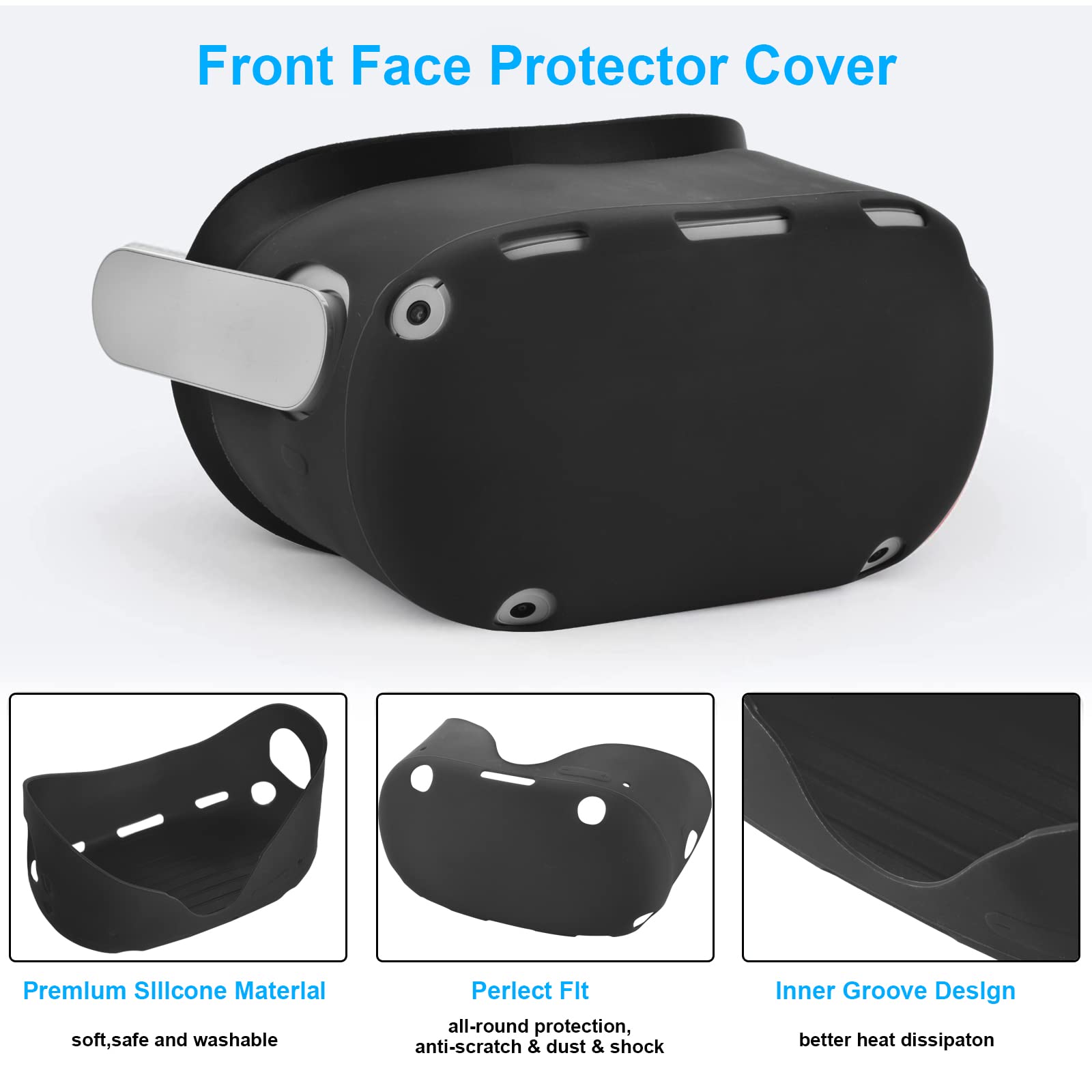 Silicone Controller Grip for Quest 2 Accessories, with VR Headset Lens Cleaning Pen, Thumb Button Cap,Protective Lens Cover, Silicone Face Cover Sweat Guard Anti-Leakage Pad (Black)