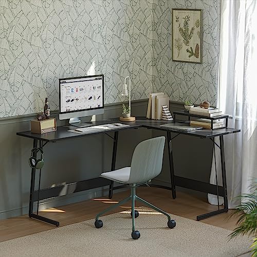 CubiCubi L Shaped Gaming Desk Computer Office Desk, 47 inch Corner Desk with Large Monitor Stand for Home Office Study Writing Workstation, Black