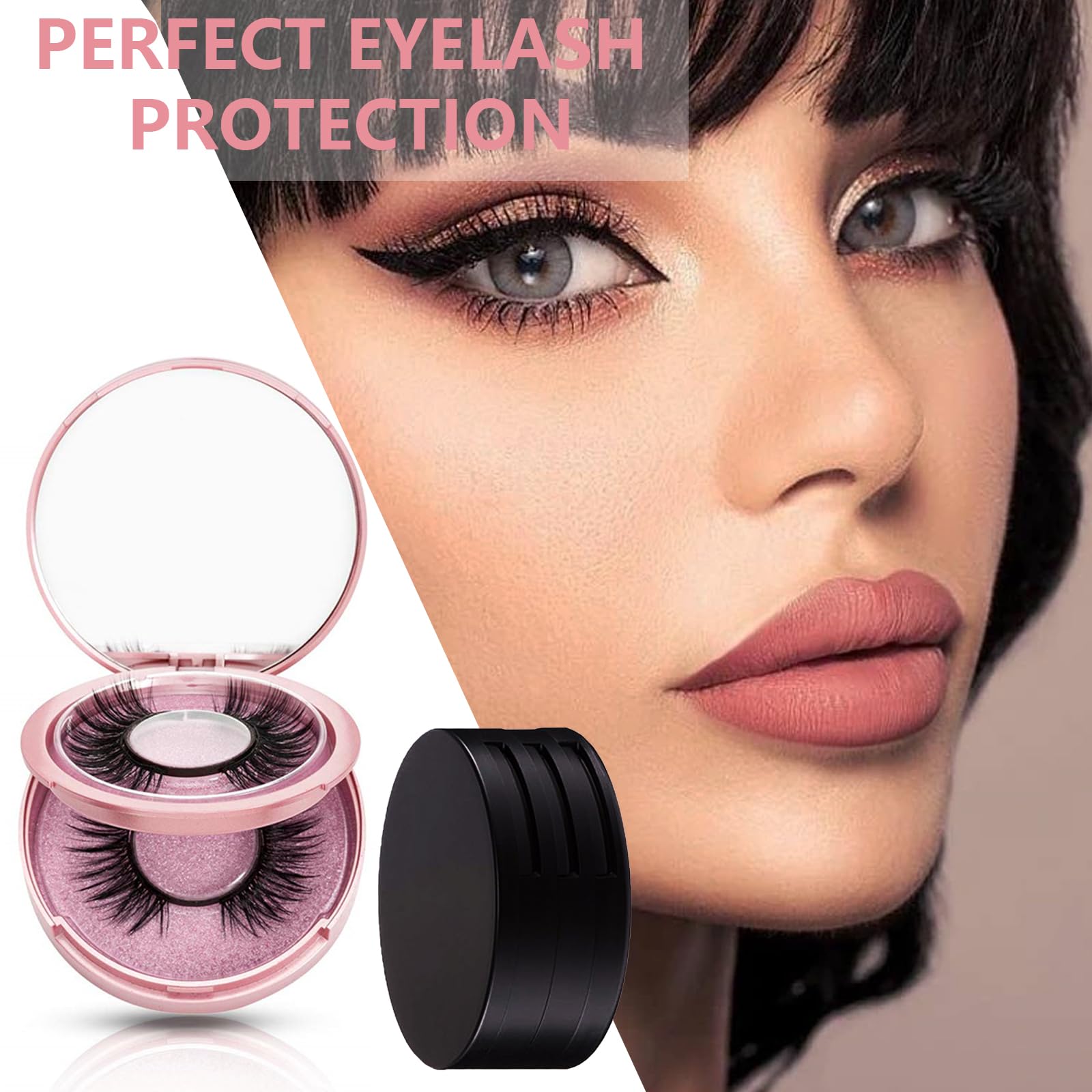 BUCICE Eyelash Case, 3 Layers Circle Eyelash Storage Box with Mirror, Empty Travel Lash Case Place Eyelashes Cosmetic Case for Women and Girls (Rose Gold)