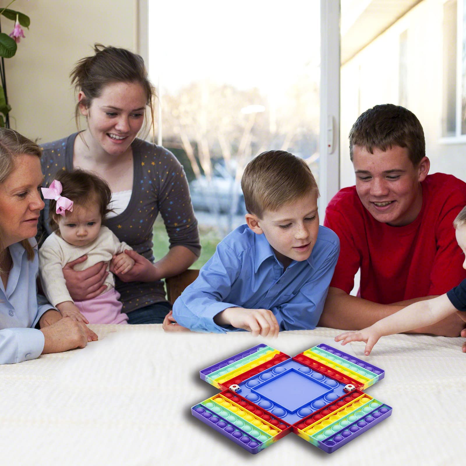 Gexond Big Size Pop Game Board Fidget Toy, Large Rainbow Pop Chess Board for 4 Players Games - Interactive Jumboo Stress Relief Pop Game with Dice for Parent/Kids Time
