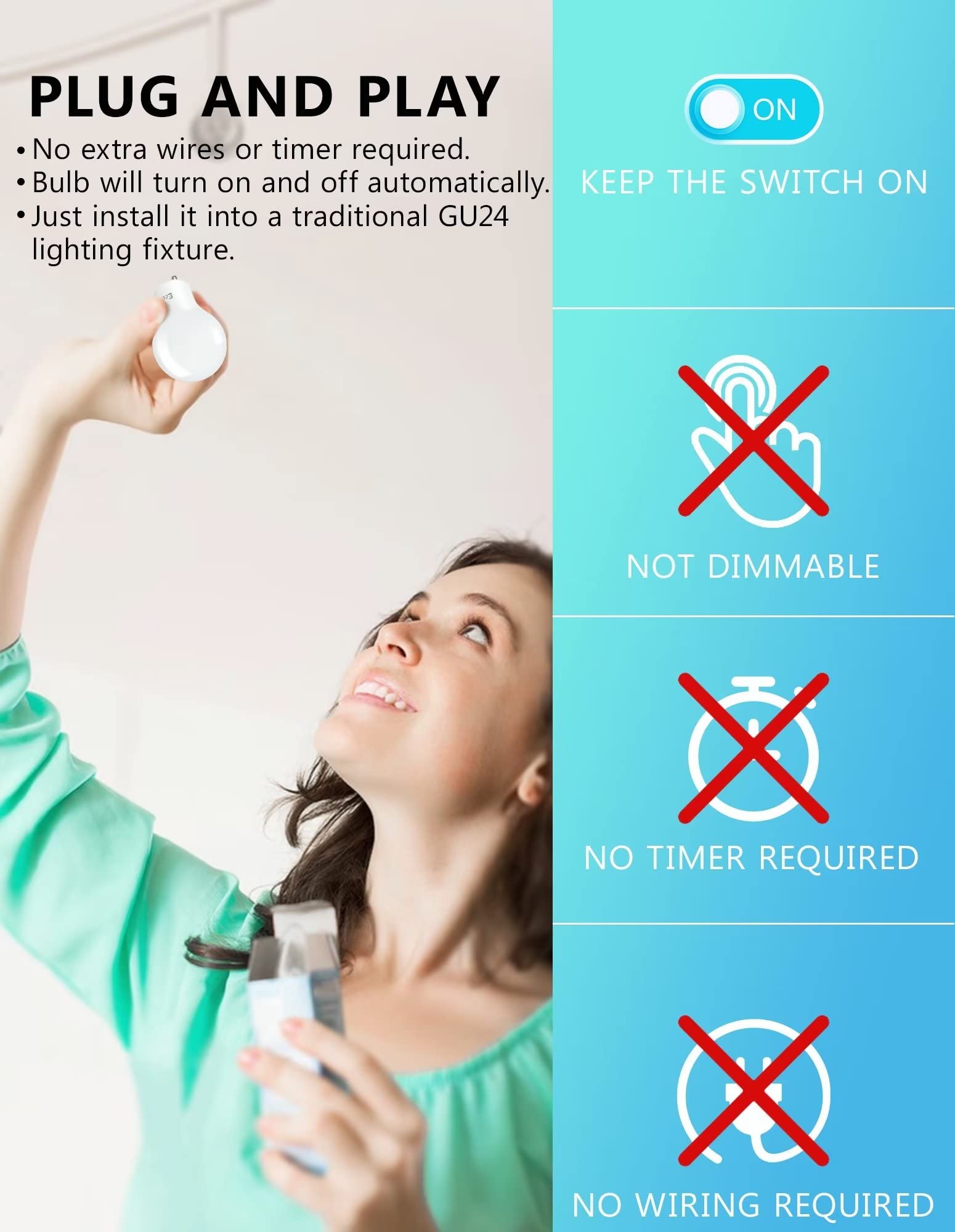 Ecoiot GU24 Dusk to Dawn Outdoor Light Bulbs,Light Sensor A19 LED Bulbs,Photocell Sensor, Automatic On/Off for Indoor/Outdoor Security Lighting,10Watt(90Watt Equivalent),2700K Soft White,4 Pack