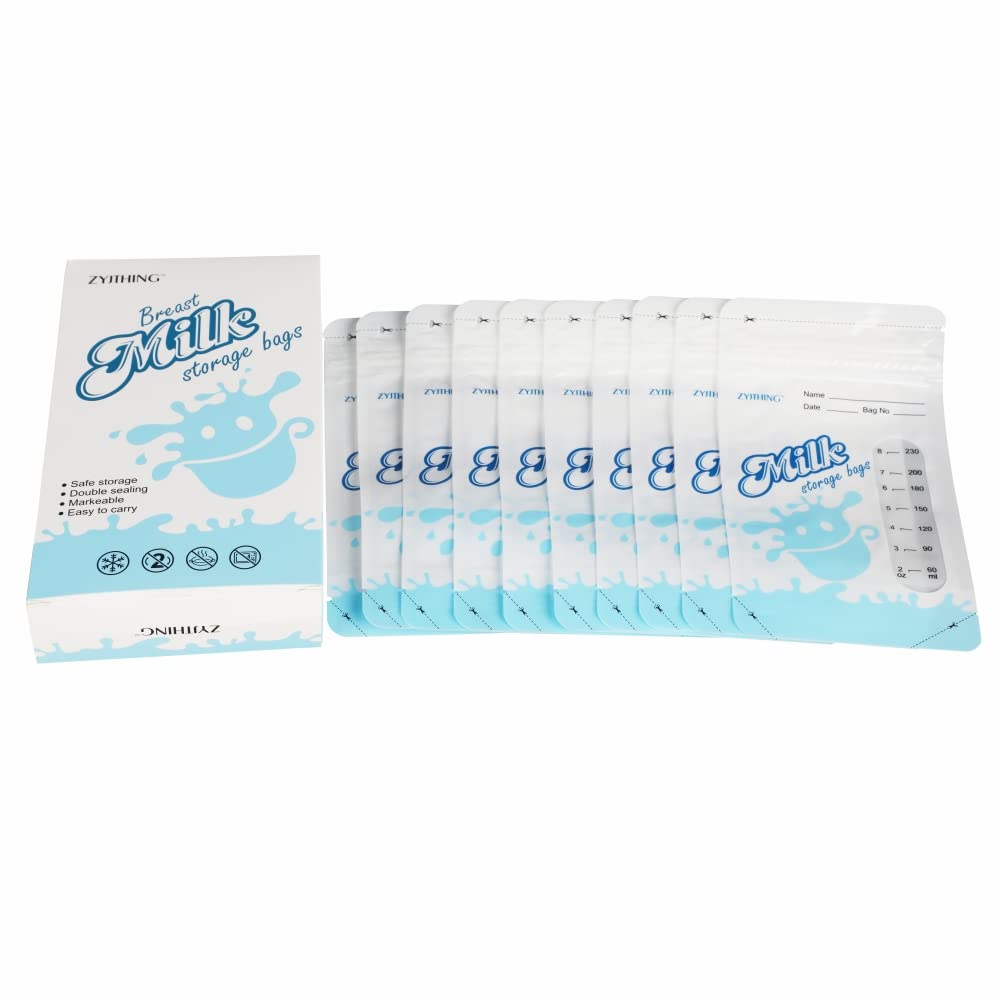 Breast milk storage bags, 100count/1Pack,7-8 ounces, liquid food bag, Breast milk storage bags freezer;breast feeding,Double-layer self-sealing, flat, upright after filling.