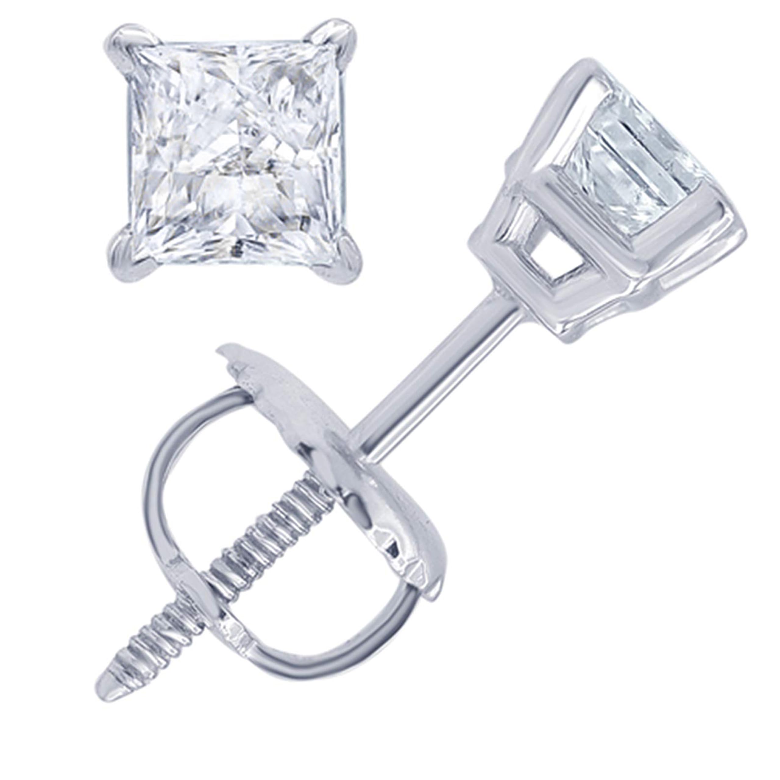 Beyond Brilliance 14K White Gold Princess Diamond Accent Earrings By Diamond Stud Earrings For Women Gift Box Included