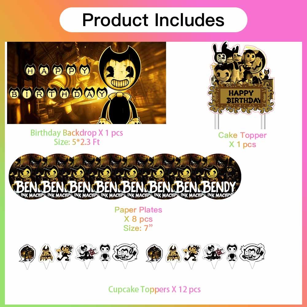 Bendy And The Ink Machine Party Supplies Decorations Cake Topper Birthday Backdrop Background Decor