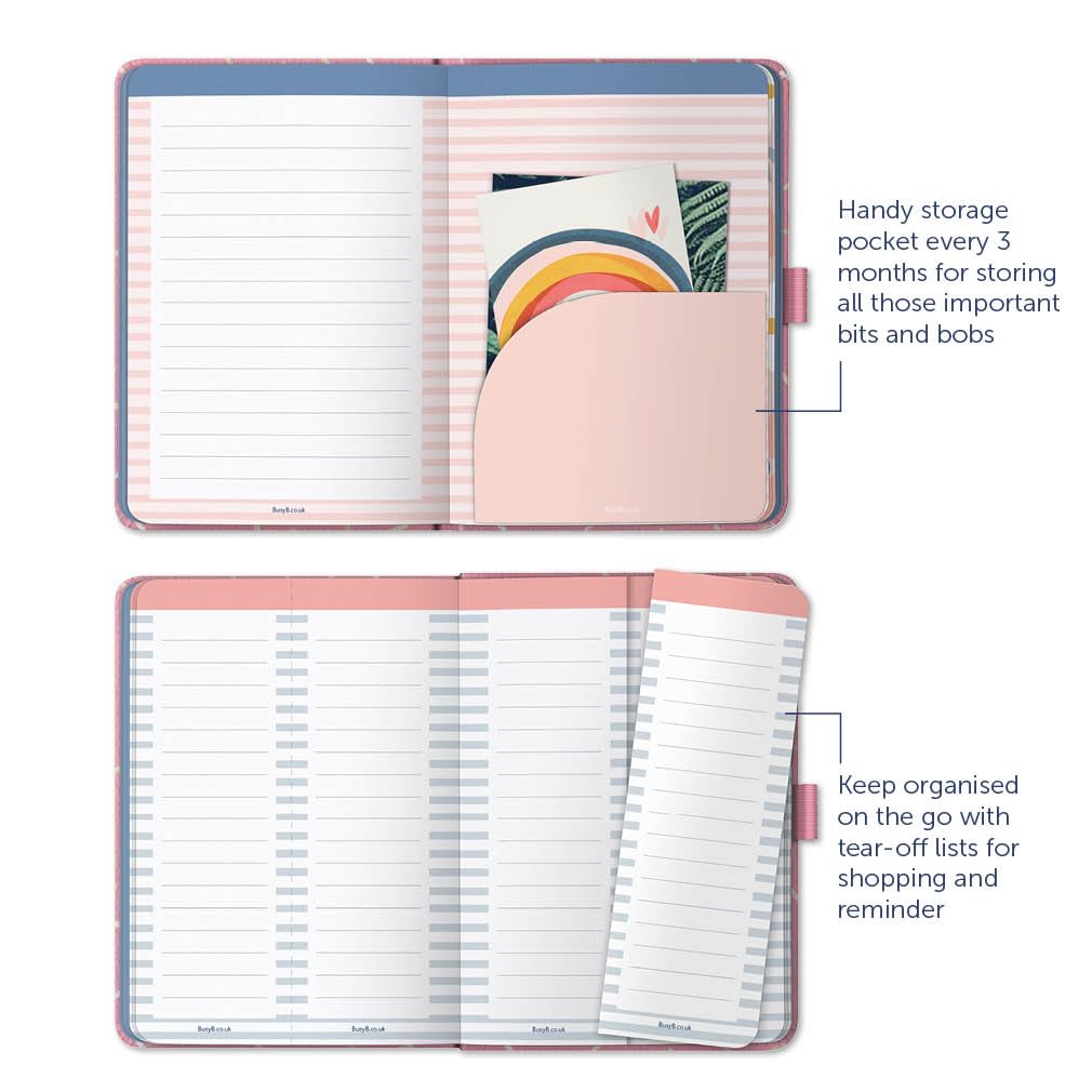 Busy B A6 To Do Diary January to December 2024 - Pink Sprinkle - Faux Leather Week to View Diary with Notes, Tear-Out Lists & Pockets