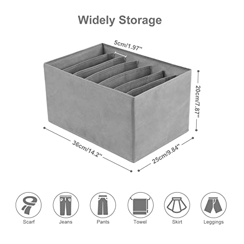 Coorganisers 3 Pack Jeans Wardrobe Clothes Organizer, Washable Clothes Organizer for Folded Clothes, Non-Woven Fabric Drawer Organizers for Clothing, 7 Grids Compartment Storage Box Clothing(Gray)