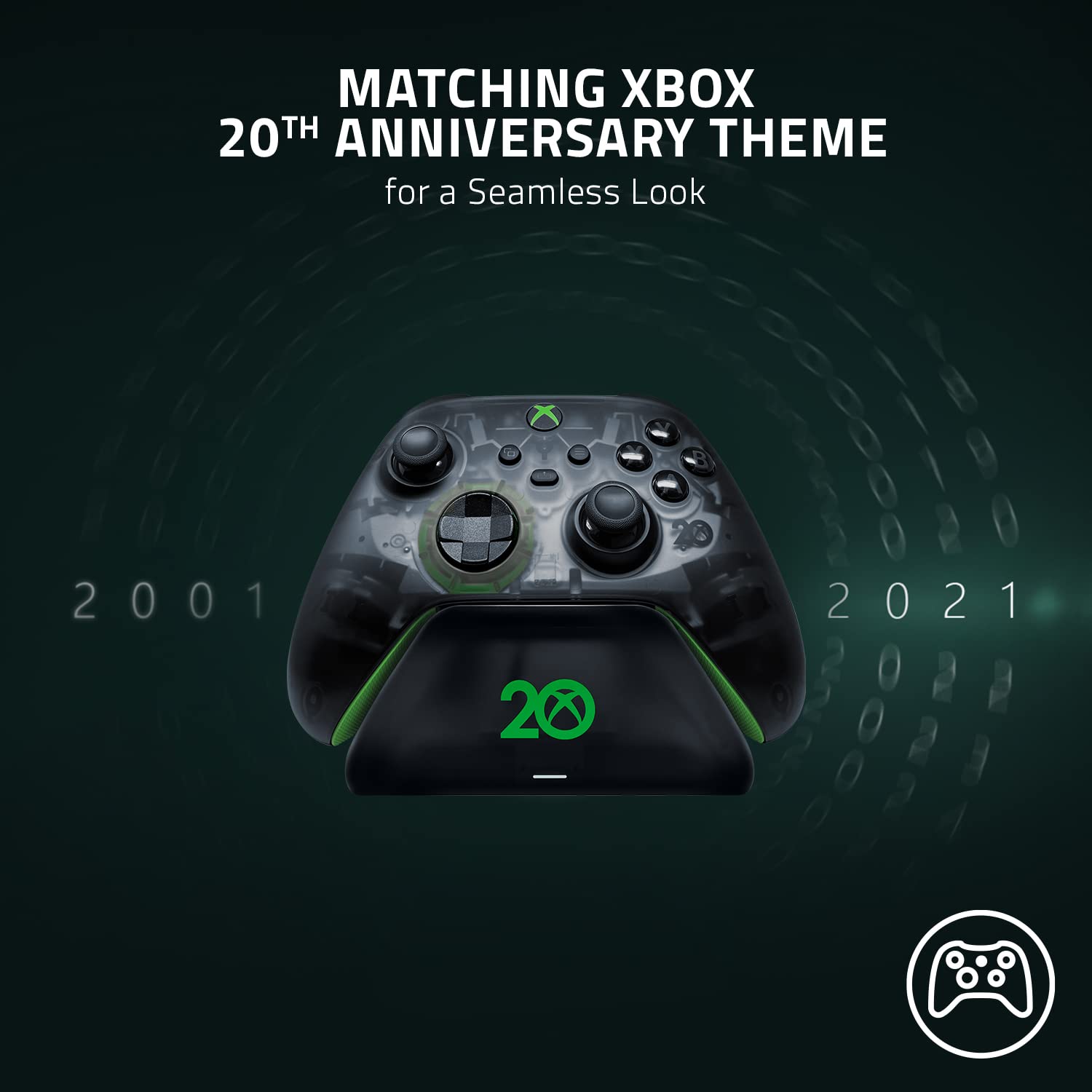 Razer Universal Quick Charging Stand - Quick Charger for Xbox Controllers (Universal Compatibility, Magnetic Contact System, Matches Your Xbox Controller, One-Handed Navigation) Xbox 20th Anniversary