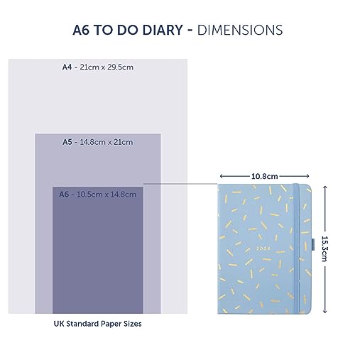 Busy B A6 To Do Diary January to December 2024 - Blue Sprinkle - Faux Leather Week to View Diary with Notes, Tear-Out Lists & Pockets