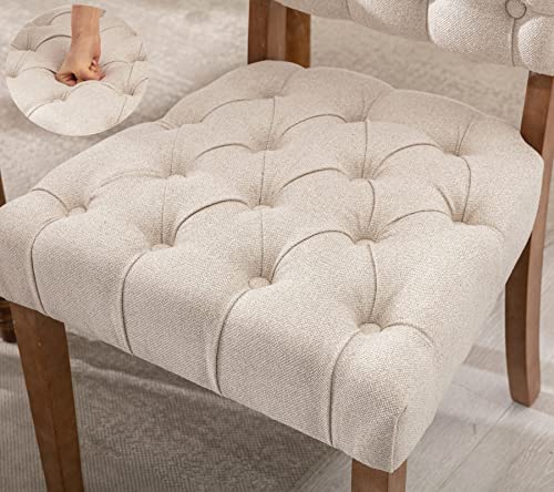 DUOMAY Tufted Dining Chairs Set of 2, Modern Linen Upholstered Dining Room Chairs Armless Guest Side Chair with Open Back for Kitchen Dining Room Restaurant, Wood Legs, Beige