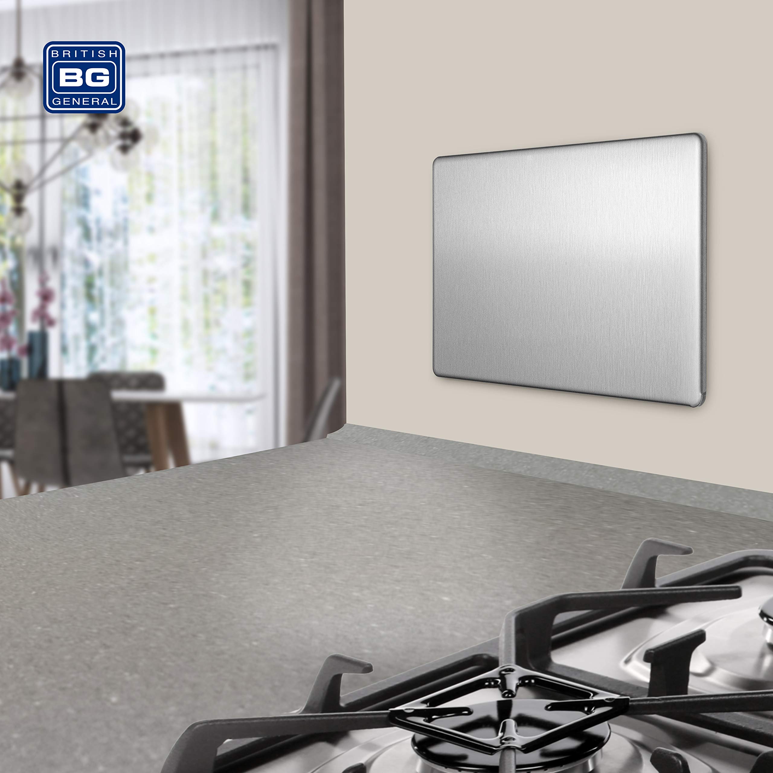 BG Electrical Screwless Flat Plate Four Light Switch, Brushed Steel, 2-Way, 10AX