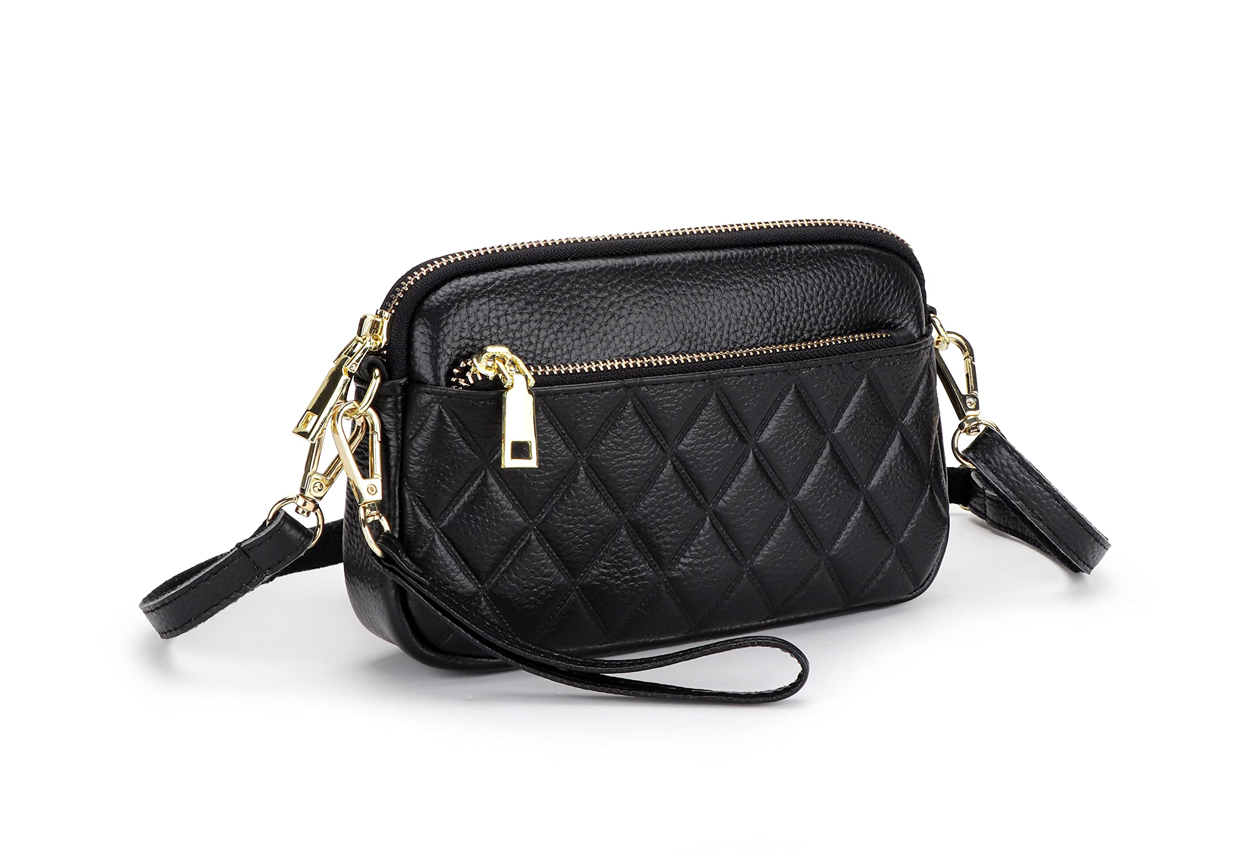 SINGBO Triple Zip Crossbody Handbag for Women Leather Crossbody Purse with Adjustable Shoulder Strap