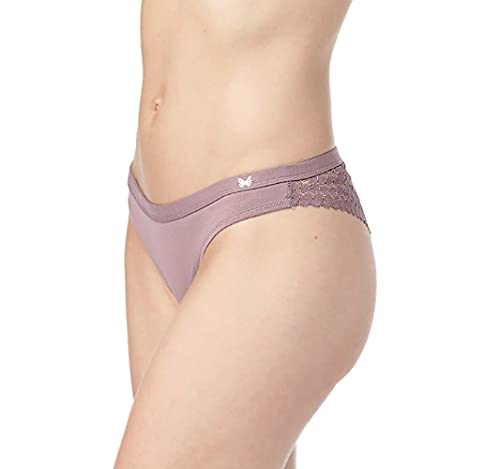 Jessica Simpson Women's Underwear - 3 Pack Microfiber Lace Tanga Panties (S-XL), Size Small, Black/Grape Shake/Rose Smoke