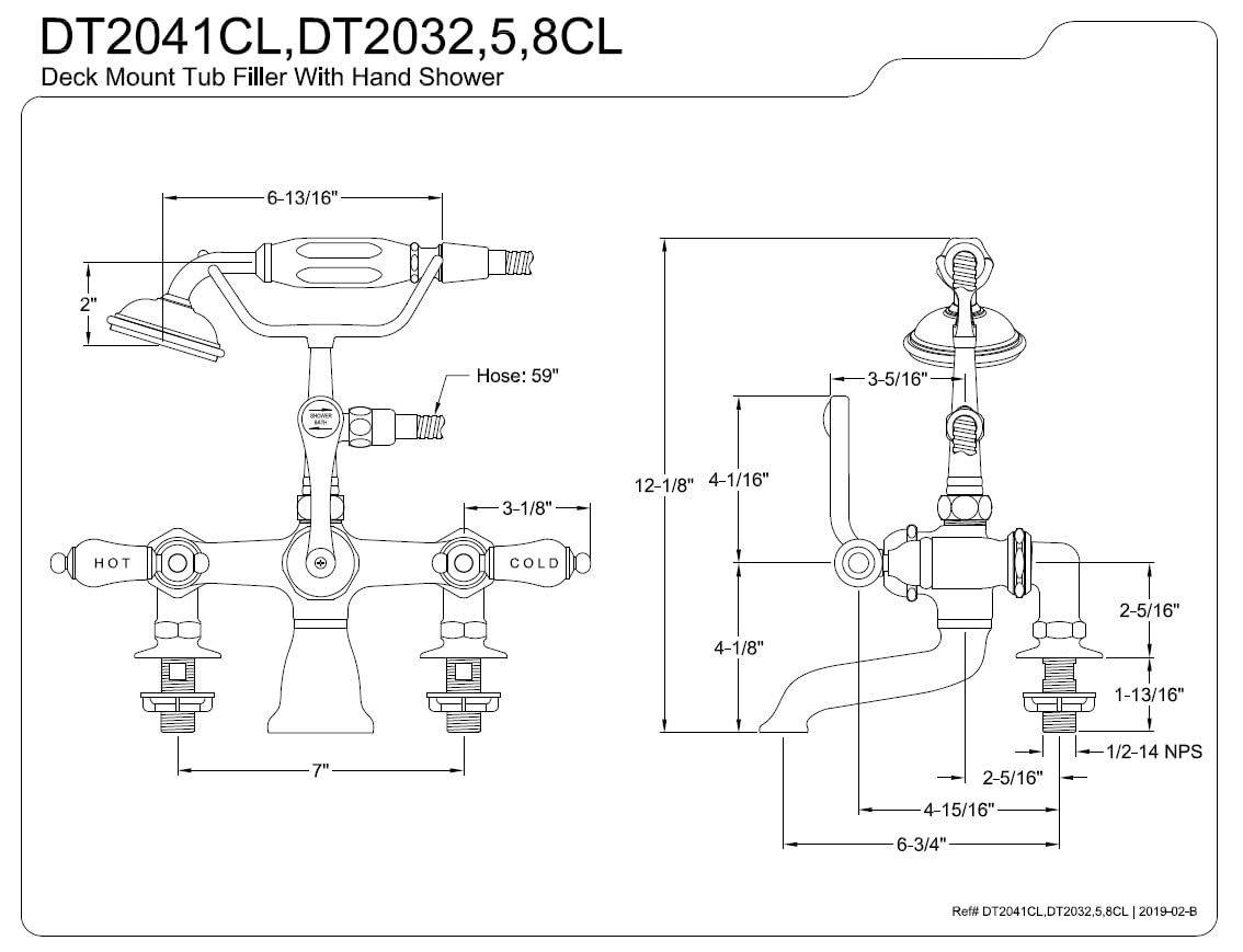 Elements of Design Hot Springs DT2041CL Deck Mount Clawfoot Tub Filler with Hand Shower, Polished Chrome