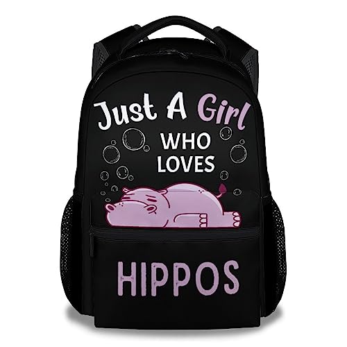 CUSPCOD Hippo Backpack for Girls Boys, 16 Inch Backpacks for School, Cute, Adjustable Straps, Durable, Lightweight, Large Capacity Bookbag for Kids