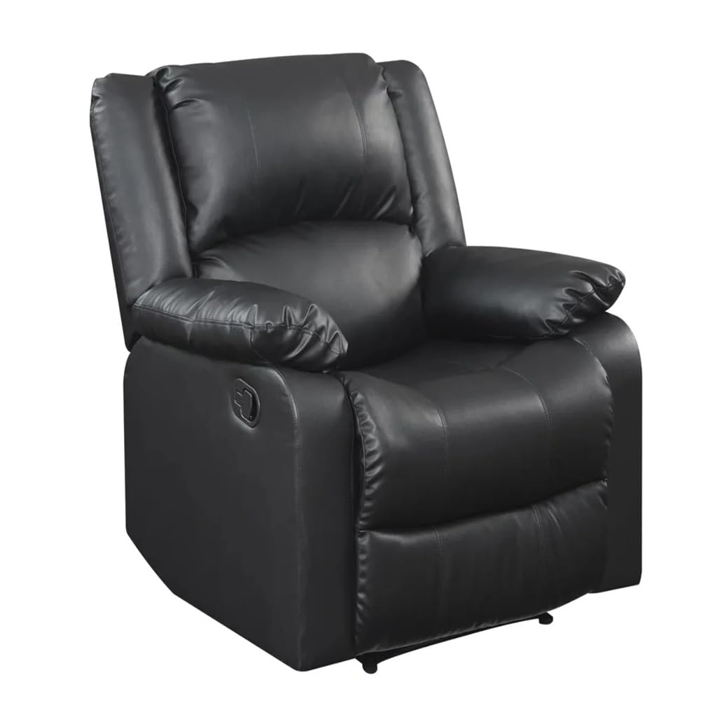 BHVXW Standard Manual Recliner, Black Faux Leather Small Space Recliner Upholstered