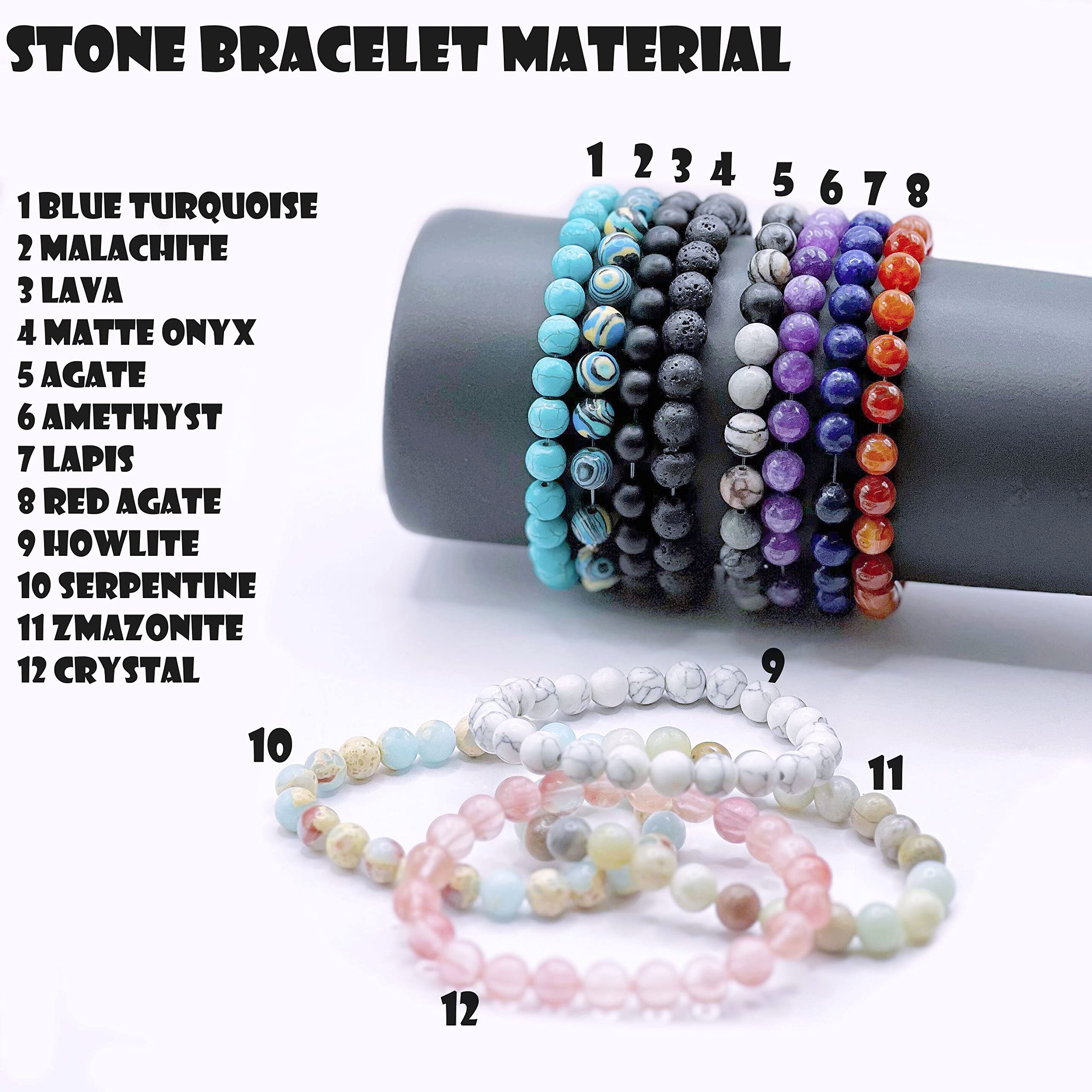 Bulerrylulu 12 Pcs 8mm Gemstones Beaded Bracelets for Women Men Stone Healing turquoise Stretch Bracelet Round Crystal Semi-Precious stack Bracelets Sets Unisex