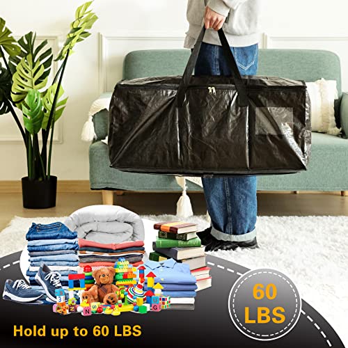 Fixwal Large Moving Storage Bags with Backpack Straps Strong Handles & Zippers, Black Foldable Heavy-Duty Tote for Space Saving, Alternative to Moving Boxes, Plastic Storage Bins (Set of 5)