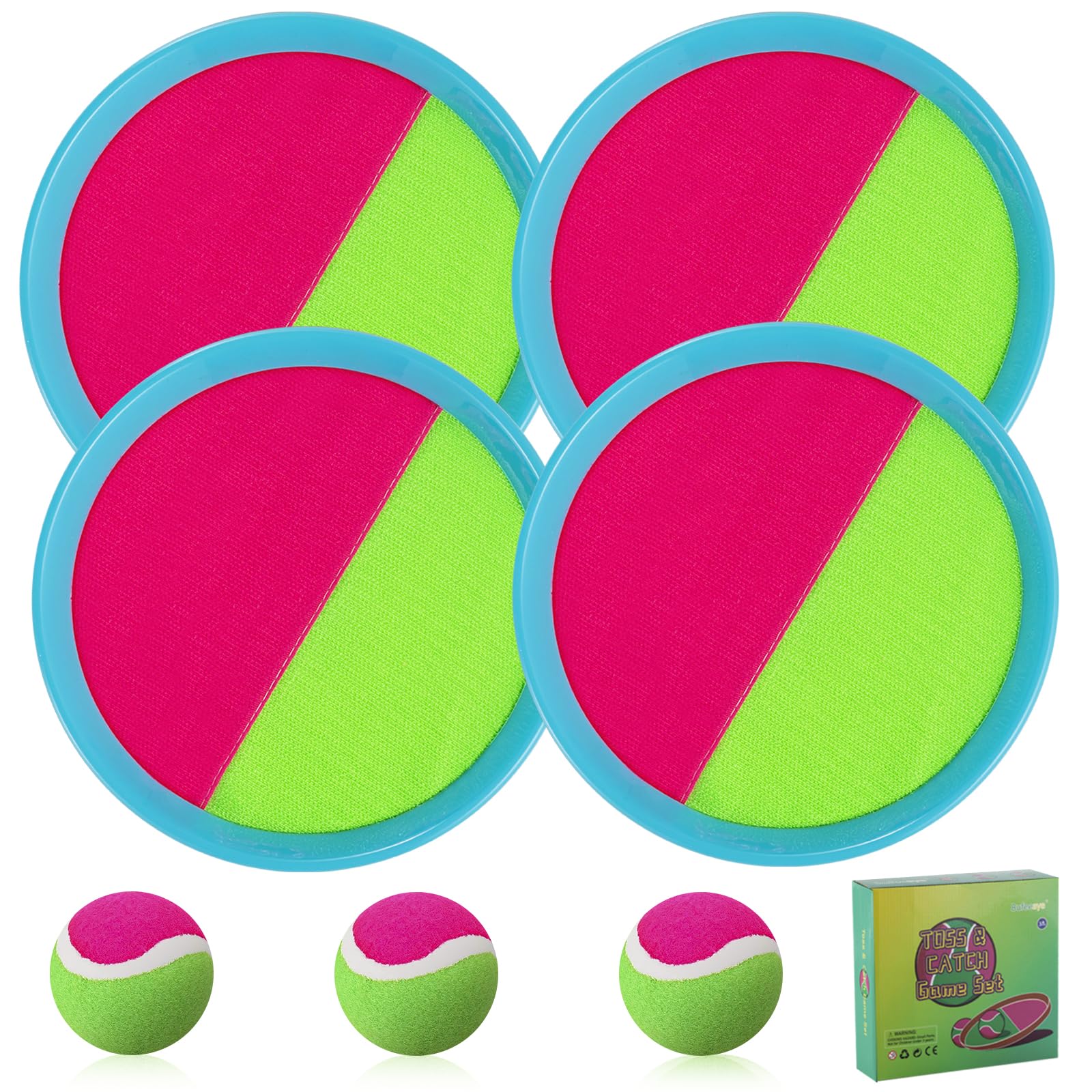 Outdoor Games for Kids - Outside Toys for Kids Ages 4-8, Toss and Catch Ball Set, with 4 Paddles 4 Balls, and 1 Storage Bag, Yard Games for Kids Boys Girls Birthday Gifts New Year Gifts- 4 Blue