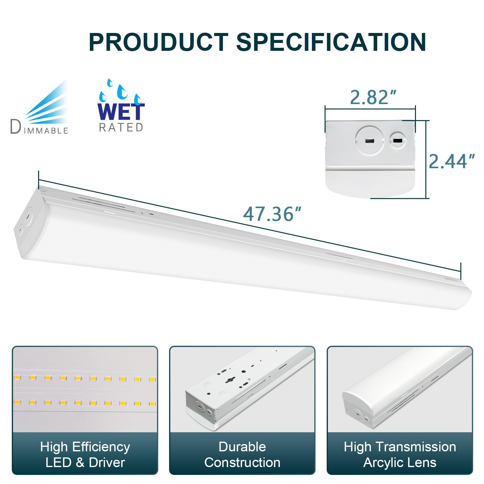 ELEPHANT DEPOT 4FT Led Light Fixtures,45W Dimmable Led Shop Light,48Inch Led Light Fixture,5850LM, 3500-5000K, Dimmable Linkable Led 4ft for Shop,Warehouse,Garage 5 Years(Included Chain)