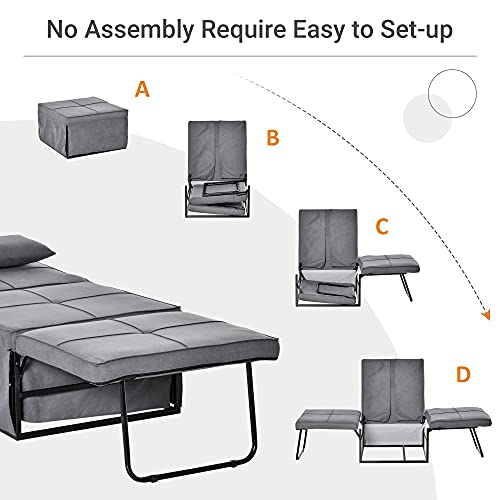 HOMCOM 4-in-1 Multi Function Folding Single Sofa Bed with Retractable Footrest, Convertible Sleeper with Adjustable Backrest for Living Room and Small Spaces, Grey