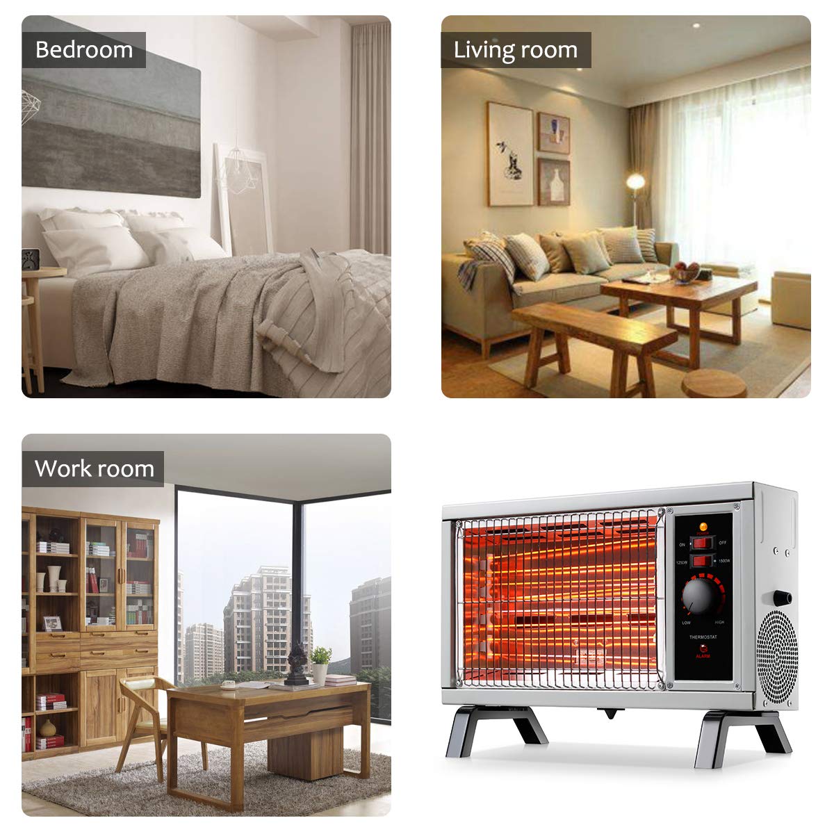 Homeleader ETL Portable Radiant Heater, Indoor Safe Heater 1250W/1500W, Rapid Heating with Adjustable Thermostat, for Garages, Workshops, Warehouses, Bedroom