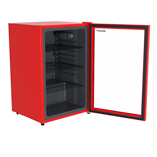 HUSKY Undercounter/Freestanding Premium Beverage Cooler & Mini Fridge 4.6 Cu.ft./131L with Reversible Glass Door, Compact Refrigerator for Home, Restaurants, Commercial, RV Energy Star