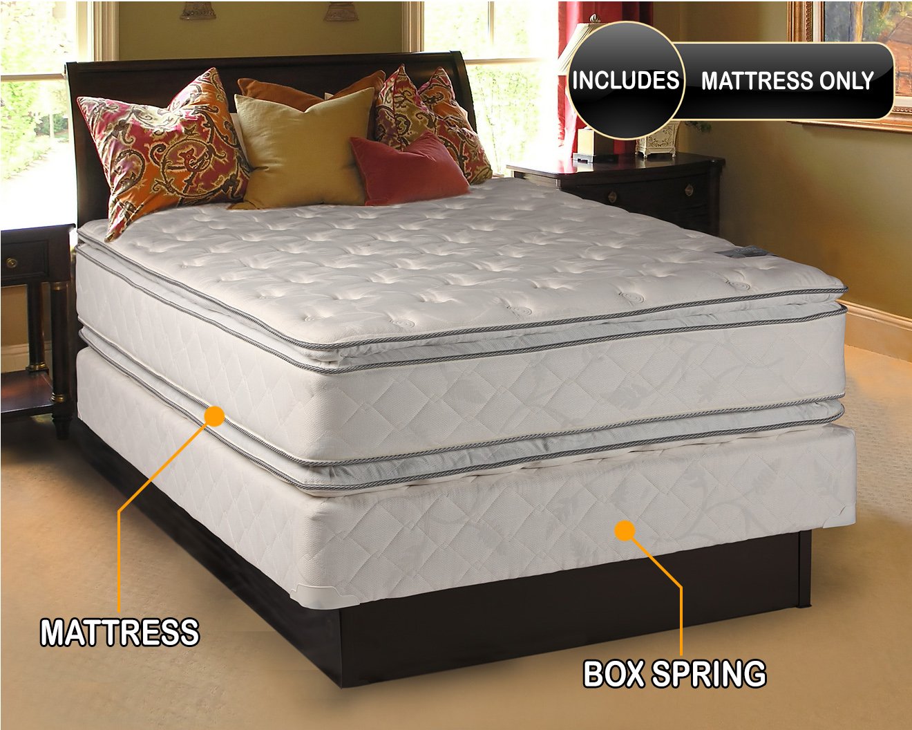 Dream Solutions USA Serenity Pillow Top - Medium Soft Queen (60"x80"x12") Mattress Only - Double-Sided, Spinal Support System, Fully Assembled, Luxury Quality, Orthopedic Type