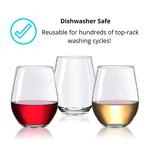 BONDII Unbreakable Stemless Wine Glasses (Set of 4) - 20 oz Shatterproof Tritan Plastic Wine Cups - 100% Top Rack Dishwasher Safe - For Indoor or Outdoor Use