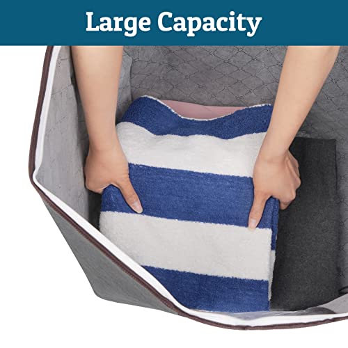 MecTo 3 Pack Clothes Storage Bag Large Capacity Under Bed Storage Organizer with Reinforced Handle Foldable Thick Fabric Storage Containers for Comforters, Blankets, Bedding (90L, Grey)