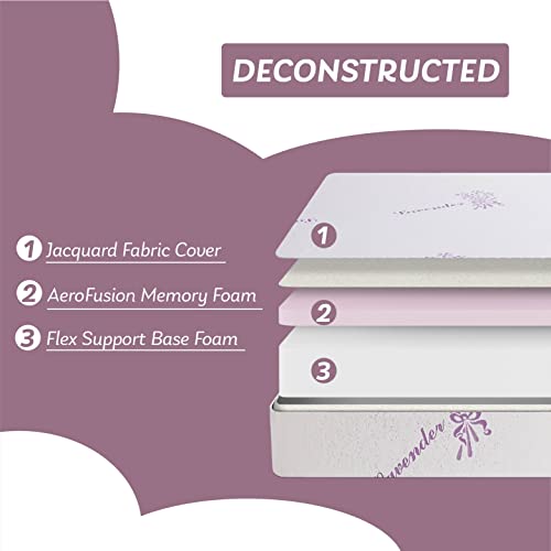 Dyonery Lavender Twin Memory Foam Mattress 6 Inch, Bed in a Box, CertiPUR-US Certified, AeroFusion Memory Foam, Made in USA, Medium, 38βx75βx6β, Purple